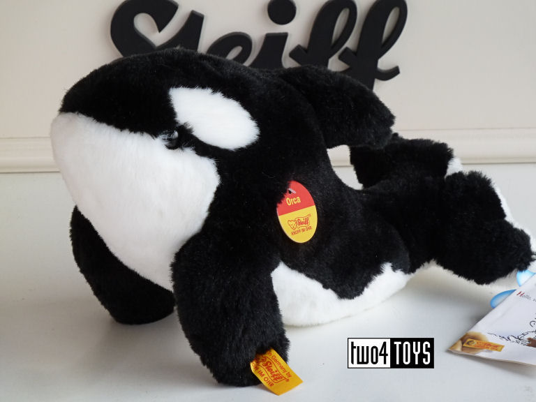 Steiff 063282 ORCA BLACK AND WHITE CUDDLY SOFT PLUSH | Two4Toys